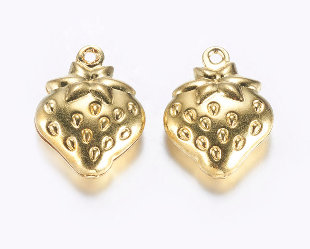 Mini Gold Strawberry Charm (2 pieces) – teribeads